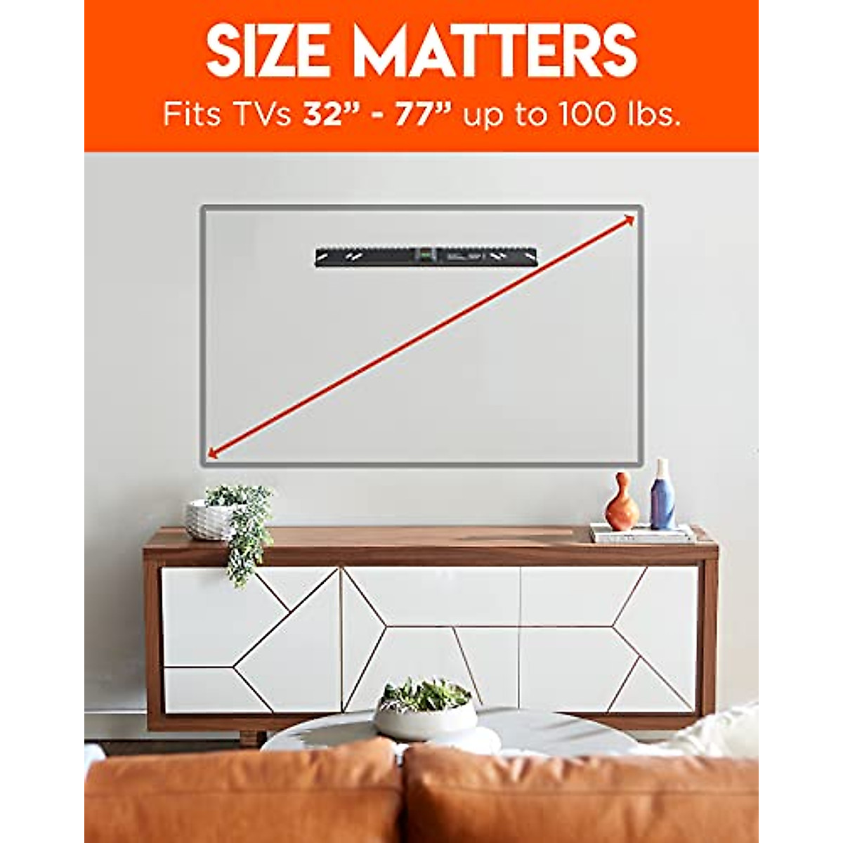 ECHOGEAR No Drill TV Drywall Mount - Slim No Stud Design Holds TVs Up to 100lbs with Nails - Easy Install with No Drilling Required