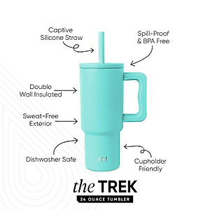 Simple Modern Kids 24 oz Tumbler with Handle and Silicone Straw Lid | Spill Proof and Leak Resistant | Reusable Stainless Steel Bottle | Gift for Kids Boys Girls | Trek Collection | Ocean Water