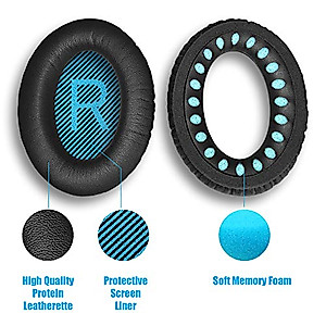 Replacement Ear Pads for Bose QC25 Compatible Replacement Ear Pads with QC25 - Compatible with QC25 QC35 QC2 QC15 Ae2 Ae2i Ae2w SoundTrue & SoundLink Ear Cushion [Black]