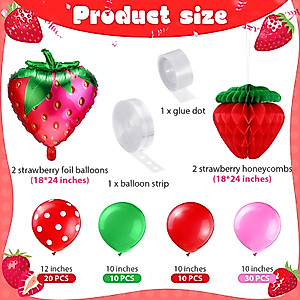Strawberry Birthday Party Decorations Strawberry Party Balloons Arch Garland Decorations Paper Honeycomb Ball Baby Shower Foil Balloon Decoration Kit for Party (Red, Pink, Green)