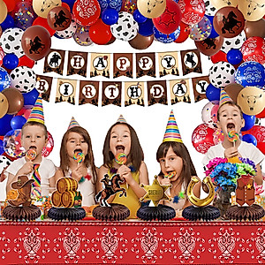 133pcs Western Cowboy Birthday Party Decoration Supplies Western Themed Party Decorations include Balloon Arch Garland & Honeycomb Centerpieces Tablecloth Cake Toppers for Father's Day Decorations