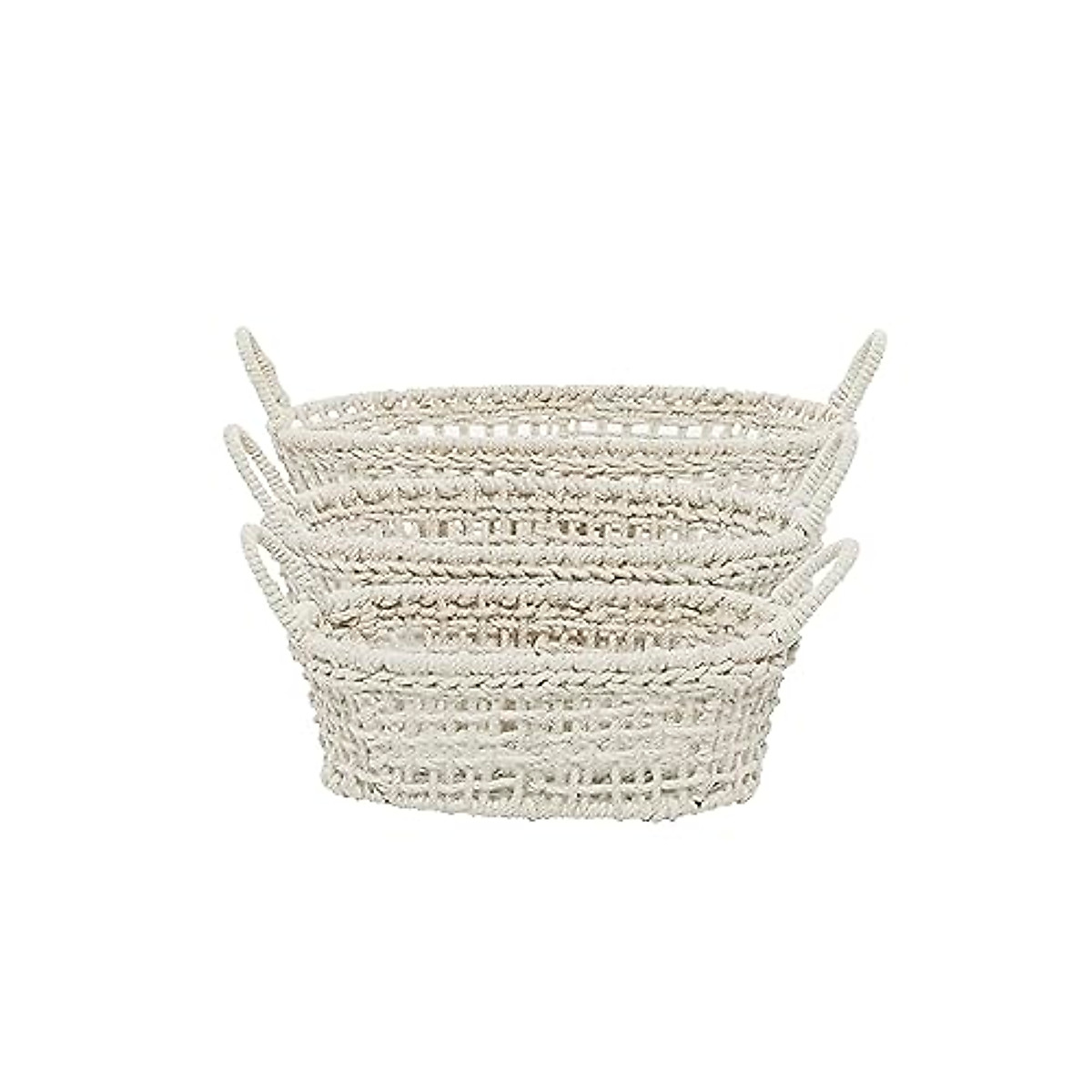 Deco 79 Cotton Round Storage Basket with Handles, Set of 3 9", 8", 7"H, White