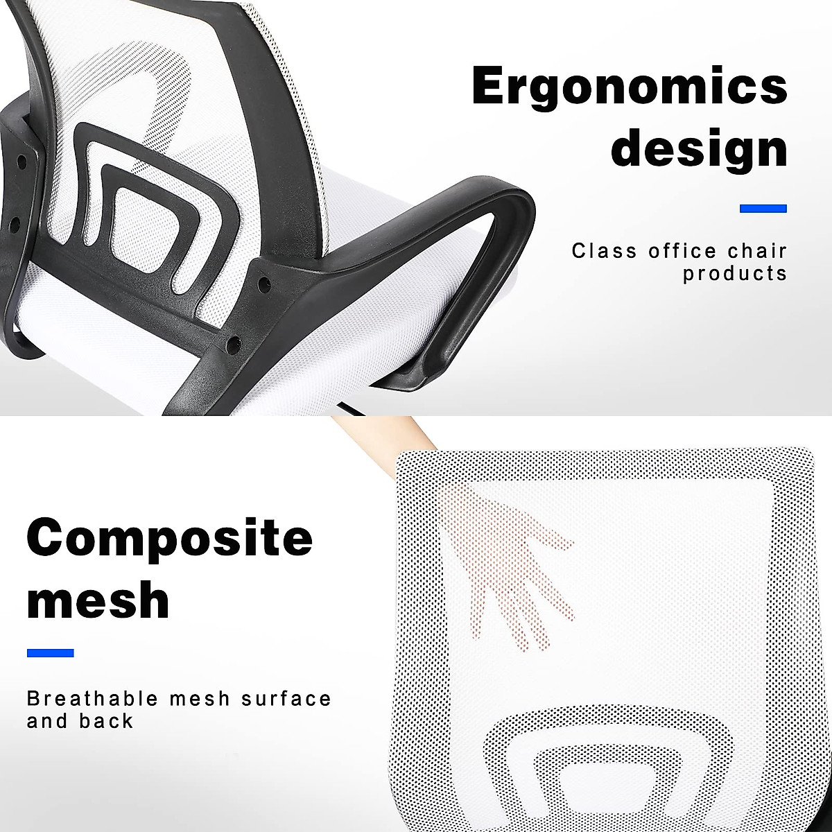 YSSOA Task Office Chair Ergonomic Mesh Computer Chair with Wheels and Arms and Lumbar Support Adjustable Height Study Chair for Students Teens Men Women for Dorm Home Office,White