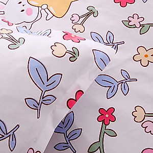 KWLOVER 2PC Soft Cute Bed Fitted Sheet and Pillowcase Set,Rabbit Stars Printed Sheets for Kids Twin Size Bed