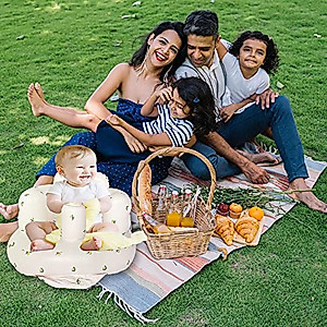 Swity Home Baby Inflatable Seat for 3-36 Months, Built in Air Pump Infant Back Support Sofa, Protect Spine, Safe Toddler Feeding/Shower Chair for Learning to Sit Up (Olive Flowers, Off-White)