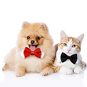 7 Pieces Adjustable Pets Bow Tie Striped Dog Pet Formal Tuxedo Costume Necktie Collar Puppy Grooming Ties for Small Dogs and Cats, S Size (Cute Pattern) (Chic Pattern)