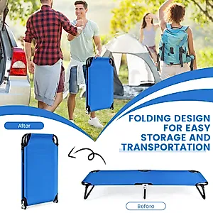 Goplus Folding Camping Cot, Heavy Duty Collapsible Foldable Camping Bed for Adults Kids with Non-Slip Foot Pad, Indoor Outdoor Portable Sleeping Cot for Hiking, Camping, Fishing (Blue)