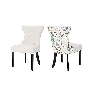 Christopher Knight Home Patty Traditional Two Toned Fabric Dining Chair, Ivory and White/Blue Floral