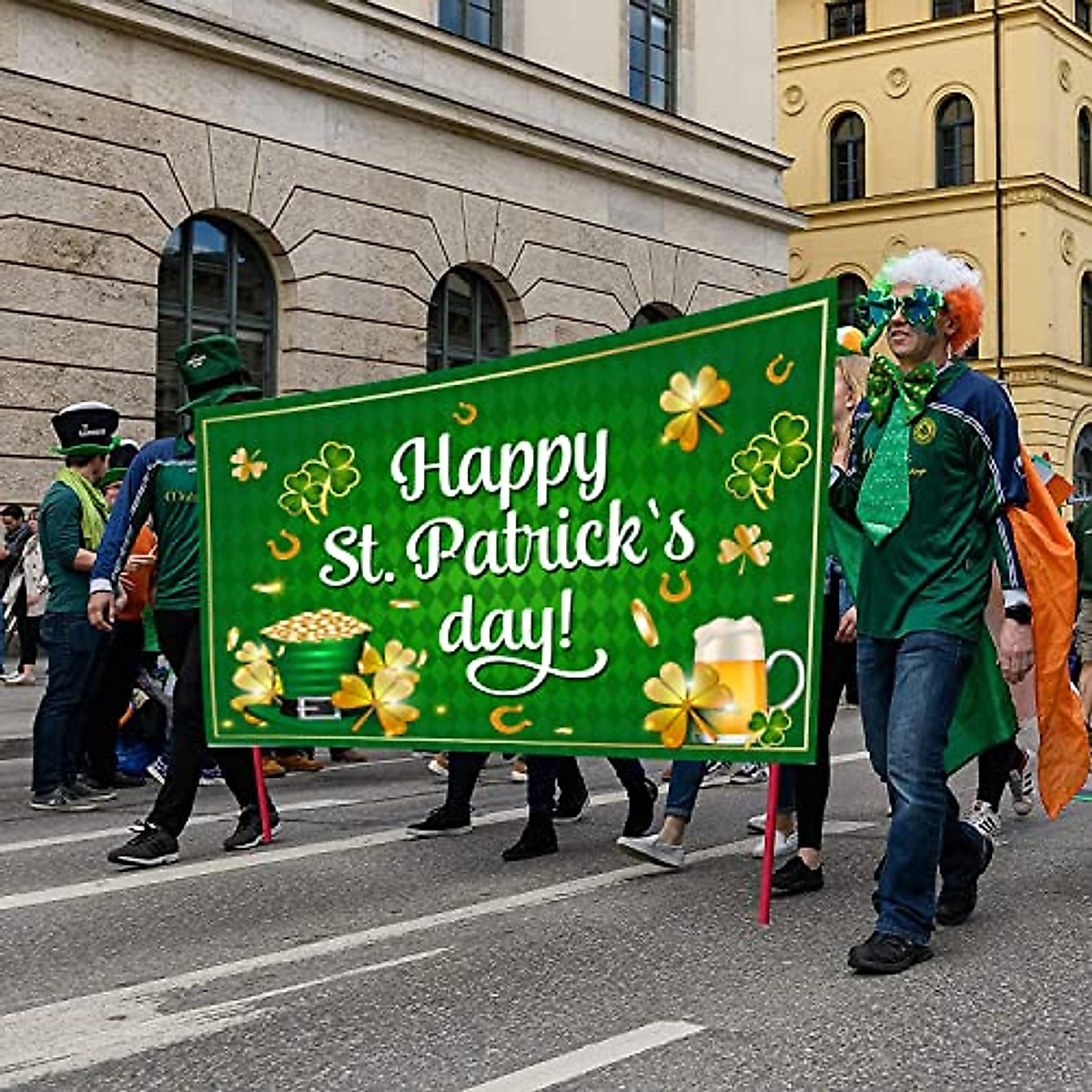 Happy St. Patrick's Day Backdrop Irish Luck Day Green Shamrock Photograpgy Backdrop Gold Coins Pot Photography Background for Children Adults Birthday Party Decor Backdrop (7x5FT: 84x60 inch)