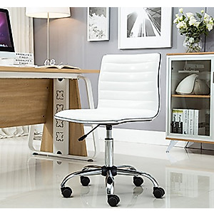BTEXPERT BTExpert Swivel Mid Back Armless Ribbed Designer Task Chair Leather Soft Upholstery Office Chair - White