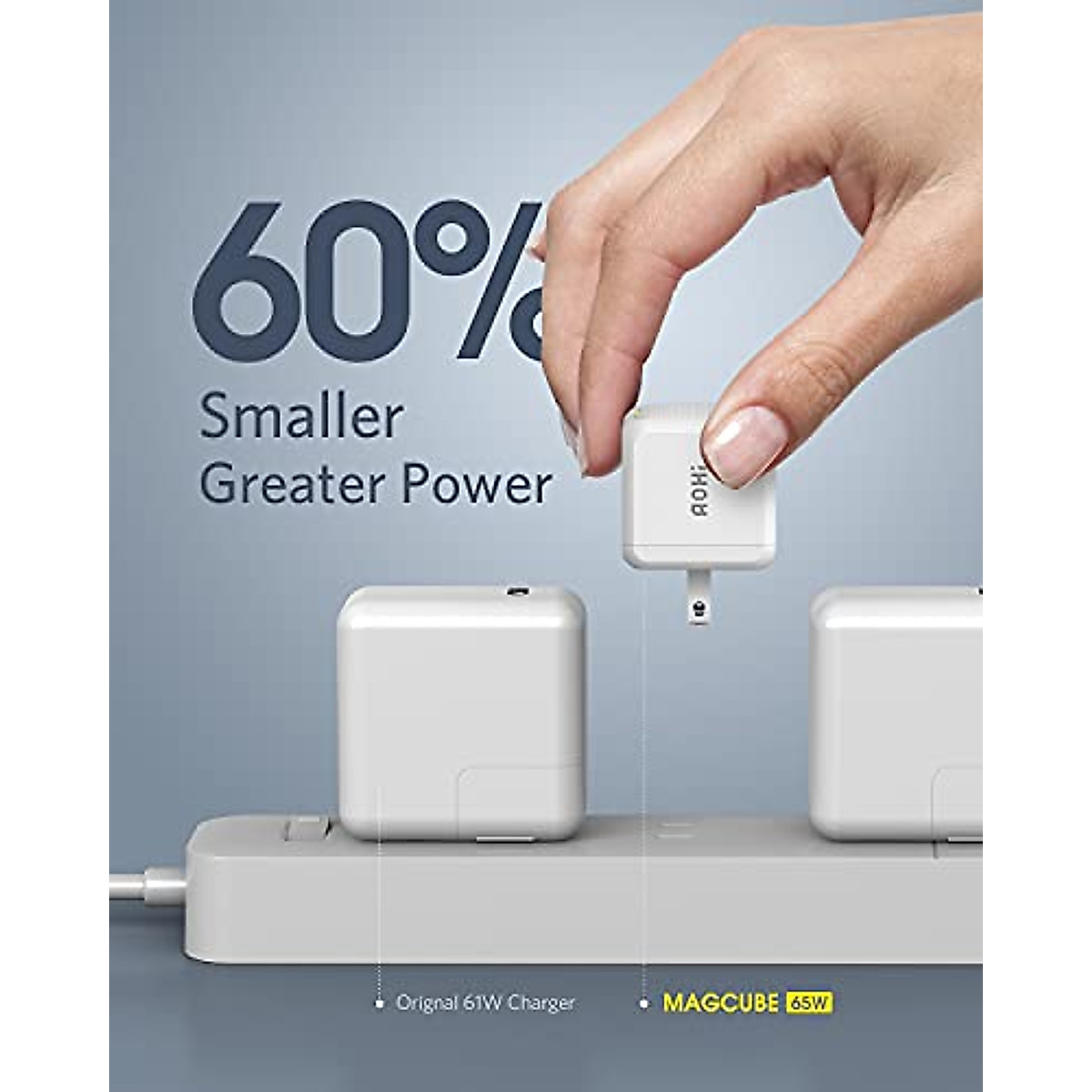 AOHI 65W PD USB C Charger, GaN+ Magcube Fast Wall Charger Power Adapter for iPhone 15/Plus/Pro/Pro Max,iPhone 14/Plus/Pro/12 Serise, Notebook MacBook Pro/Air, Galaxy S22/S21, White