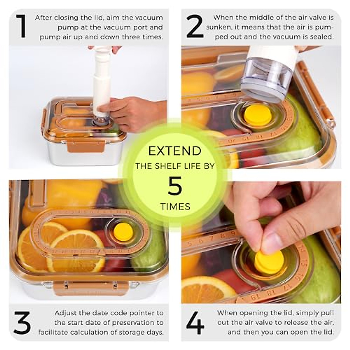 Vacuum Sealed Container，ｗith Vacuum Pump，Stainless Steel Vacuum Food Storage Container，for　Food Storage，Kitchen Storage ，Keep Food Fresh 5 Times Longe