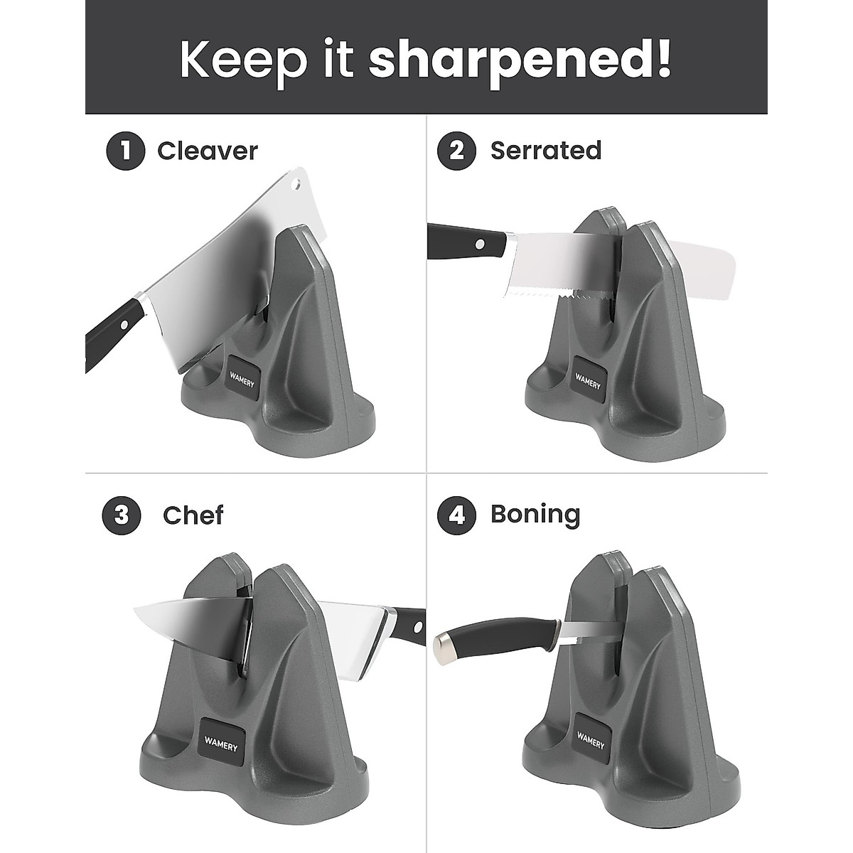 Knife Sharpener for Serrated & Steel Blades - Portable & Adjustable Kitchen, Camping Tool with Ergonomic Handle, Anti-Slip Pads - Suits Most Blade Types, Efficient Pull-Through Sharpening System