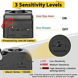 Crosize Upgraded Alarm Door Stops, Portable Security Hotel Safety Door Stoppers for Bottom of Door (Black 1 Pack)