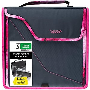 Five Star Zipper Binder, 3 Inch 3-Ring Binder for School, 5-Tab Expanding File, 850 Sheet Capacity, Removable Padded Case, Navy/Pink (292960D)