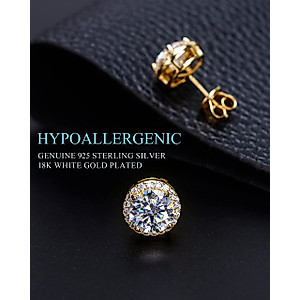 S925 Sterling Silver Moissanite Diamond Stud Earrings For Women Men, 0.5ct- 2ct D Color Vvs1 Clarity Moissanite Stud Earrings For Men Women Hypoallergenic ,4ct/Pair（2ct*2 ）, Moissanite