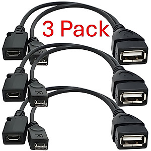 [3 Pack] USB Port Adapter, Micro OTG Cable and Power - Compatible with fireSticks, Streaming Media Devices, Rii and Logitech Keyboards, and Nintendo Switch, SNES, NES Classic