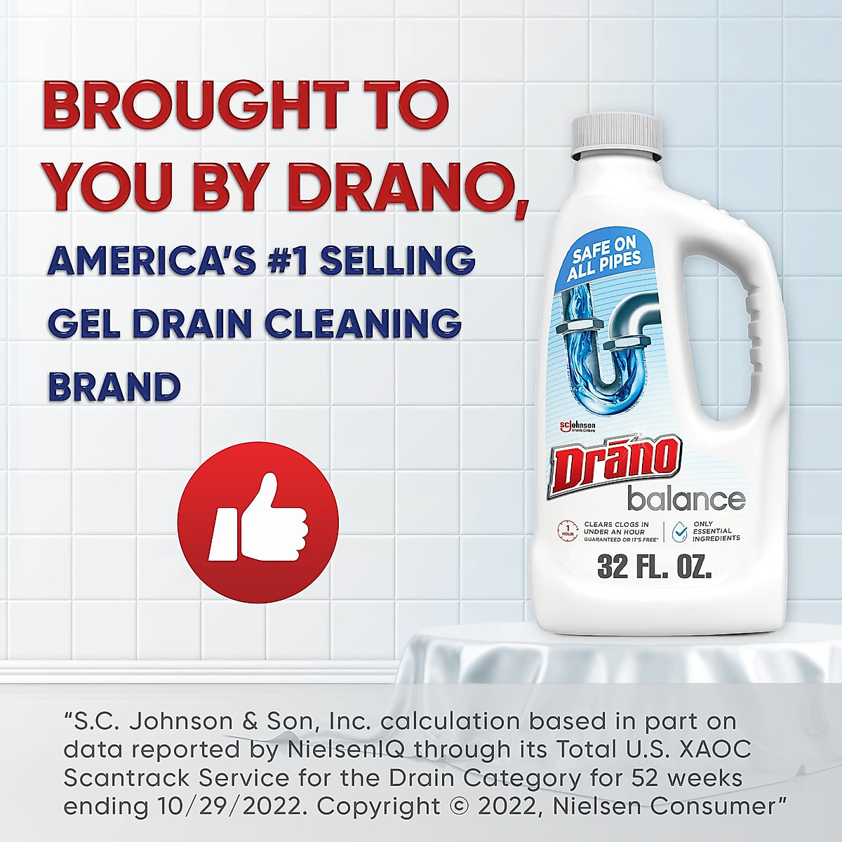 Drano Balance Drain Clog Remover and Cleaner, Non-Corrosive, Formulated Using Only Essential Ingredients, 32 Fl Oz
