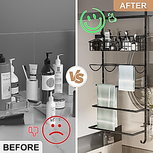 X-cosrack Adjustable Towel Racks for Bathroom Door Hanging, 5 Tiers Over The Door Towel Rack with Hooks, Bathroom Towel Holder Wall Mount for organizing Towels，Clothes