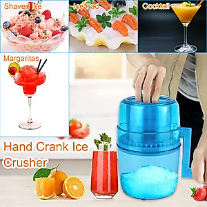 Hand Crank Ice Crusher,Snow Cone Machine Household Mini Portable Ice Shaver with Stainless Steel Blade Manual Ice Crusher for Snow Cone, Slush, Shaved Ice(Blue)