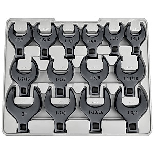 Owl Tools Jumbo Crows Foot Wrench Set 1/2 Drive - (14 Piece Set in Large SAE Sizes from 1 1/16" to 2") Black Oxide with Laser Etched Sizing Crowfoot Wrench Set