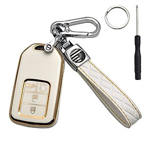 KOLALIR Key Fob Cover with Keychain Soft TPU 360° Degree Full Protection Compatible with Honda Accord Civic CRV HRV CRZ Pilot Ridgeline Odyssey Passport Fit Crosstour.(Model A-4 Buttons, White)