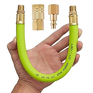 Minimprover 3/8" x 12 Inch Heavy Duty Short Air Compressor EPDM Rubber Hose 300 PSI: 1/4" Male NPT to 1/4" Male NPT Connections With Quick Coupler Brass Fitting