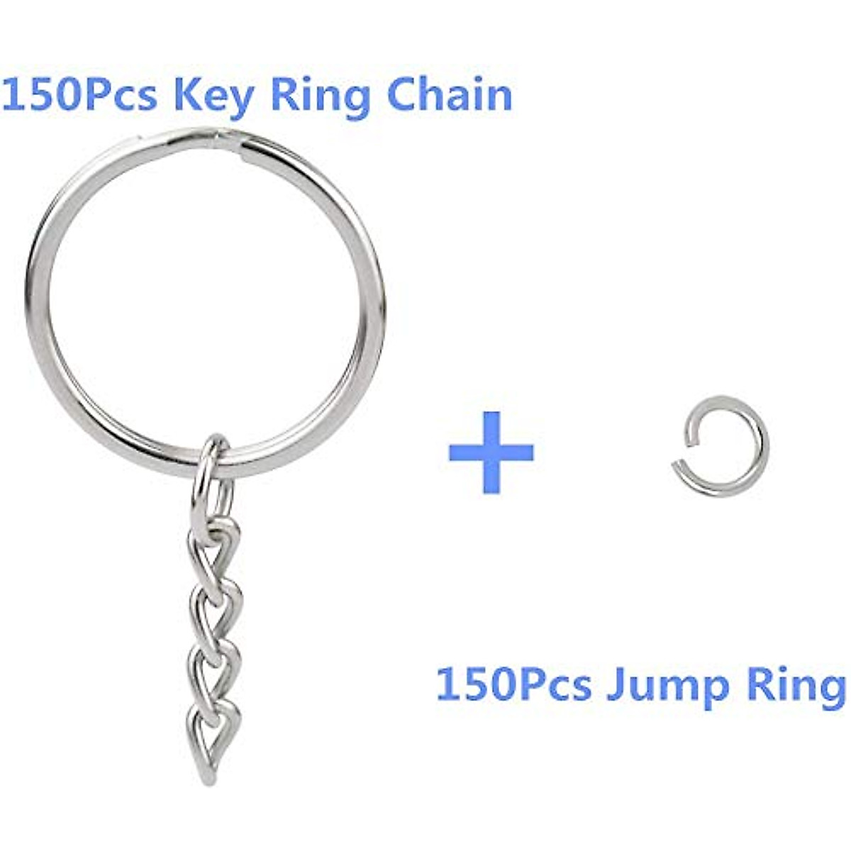 150 Pcs NANSSY 1 Inch/25mm Split Keyrings with Chain Silver Keychain Ring, Key Chains Rings Parts with Open Jump Ring and Connector.