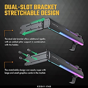 EZDIY-FAB 5V ARGB GPU Holder Brace Graphics Card GPU Support Video Card Holder Bracket, Strenchable Structure, Video Card Sag Holder/Holster Bracket Support RX7990XTX, RTX4090, Black-341