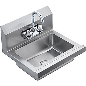 VEVOR Commercial Hand Sink with Faucet, NSF Stainless Steel Sink for Washing, Small Hand Washing Sink, Wall Mount Hand Basin, Utility Sink for Restaurant, Kitchen, Bar, Garage and Home, 17 x 15 inch