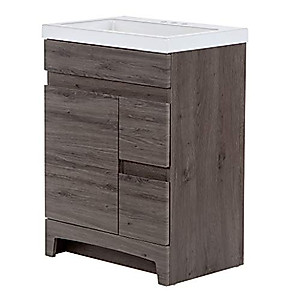 Spring Mill Cabinets Muriel Bathroom Vanity with 1-Door Cabinet, 2 Drawers, and White Single-Sink Top, 24.5" W x 16.75" D x 33.89" H, Dark Oak