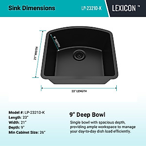 23" x 21" Quartz Kitchen Sink,D-Shaped, Single Bowl Kitchen Sinks, Drop in Kitchen Sink, Granite Composite Kitchen Sink, Undermount Sink, Galaxy black kitchen sinks, with Grid, Strainer, LP-2321D-K