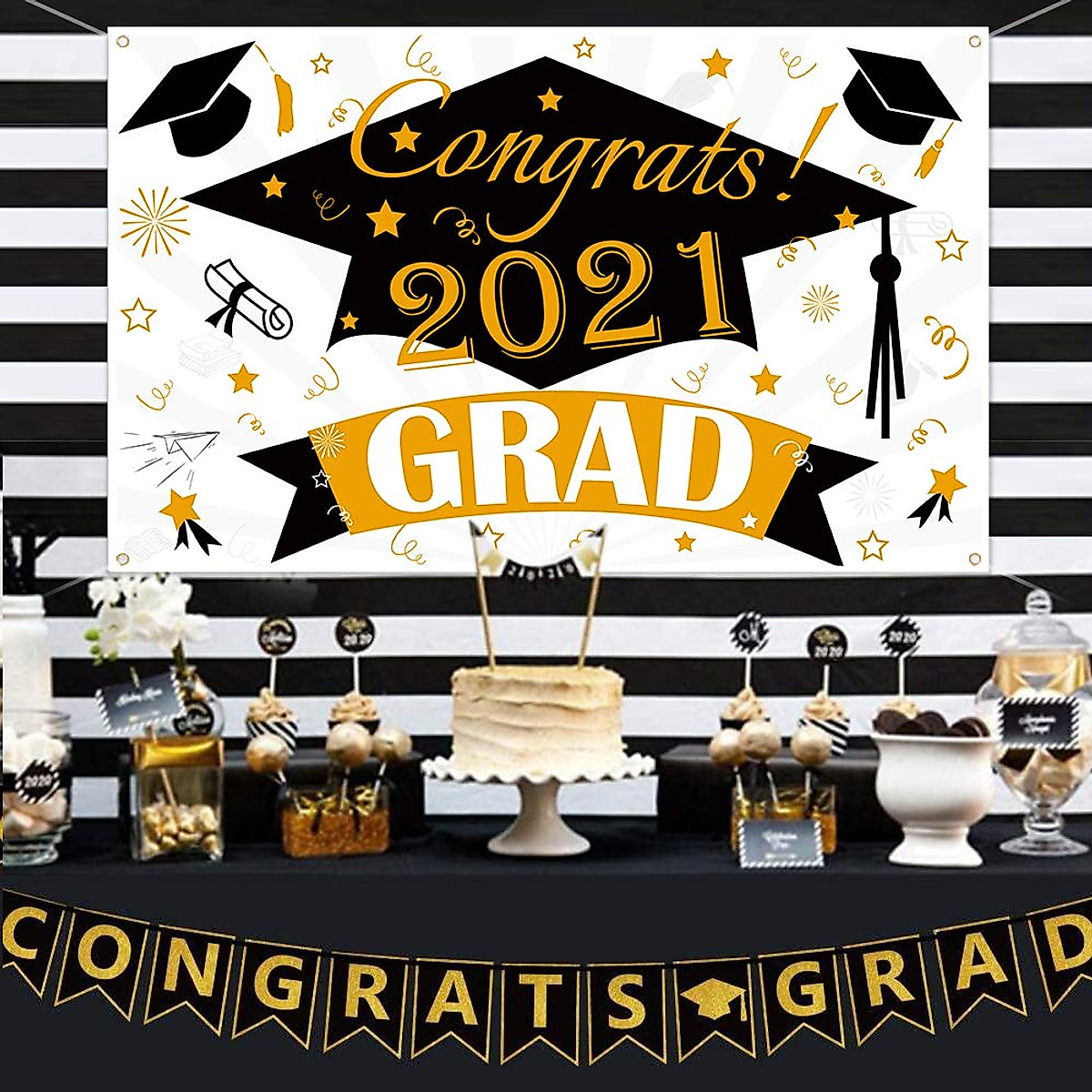 Graduation Banner for Class of 2022 - Graduation Party Supplies Large 73” x 45” Backdrop with 12pcs Balloons 18pcs Hanging Swirls String Graduation Decorations Kit Congrats Grad Indoor Outdoor