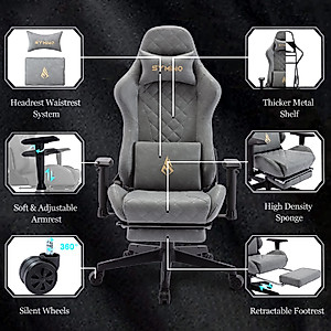 symino Gaming Chair Ergonomic Office Chair Racing Style Computer Chair with 3D Armrest, Vintage Style PU Leather PC Chair with Footrest (Grey)