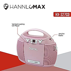 HANNLOMAX HX-327CD Portable CD Player with AM/FM Radio, Aux-in, AC/DC Dual Power Source. (Pink)