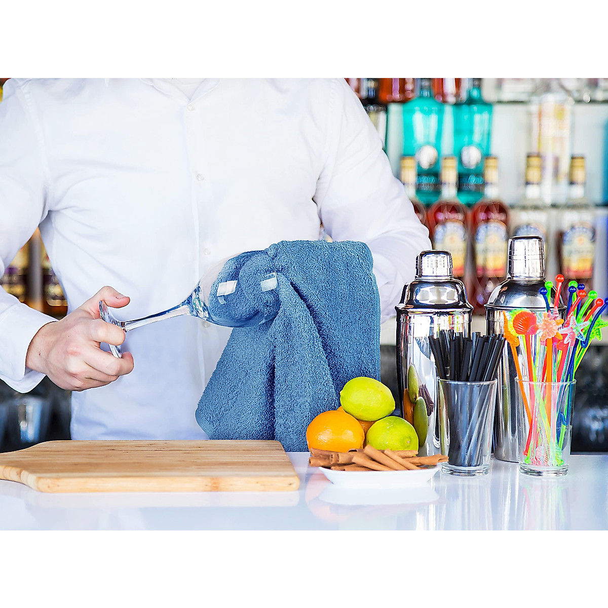 Utopia Towels Bundle of 24 Kitchen Bar Mops - 16"x19" Functional & Multipurpose (Grey & Electric Blue)