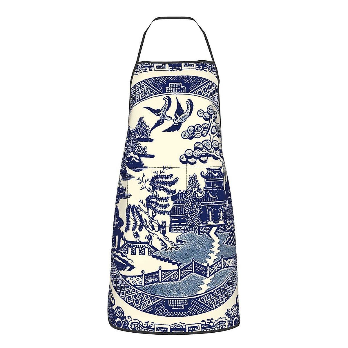 Oriental Style Chinese Blue Willow Aprons Women Men With Pocket Washable Anti-Stain Kitchen Chef Bib Apron For Cooking Garden Bbq Painting