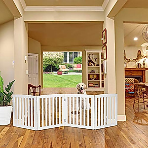 Epetlover Extra Wide Dog Gate 24 Inch High Freestanding Indoor Pet Door for House Doorways Stairs Halls, Foldable Wood Outdoor Safety Fence 4 Panels, White