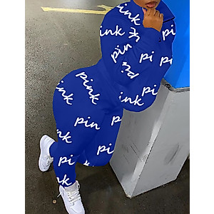 JYAOVO Women's Letter Print 2 Piece Outfits Zipper Collar High Neck Long Sleeve Sweatshirt and Long Pants Set Tracksuit