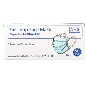 American Hospital Supply (AHS) Earloop Masks Disposable | Adult Face Covering | 3 Ply Disposable Face Mask (Box of 50)