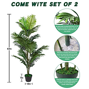 Ruopei 5ft Artificial Palm Trees for Outdoor 2 Pack - Tall Fake Tree for Living Room Faux Large Floor Plant Tropical Plants Indoor with Pot Office Home Bedroom Decor