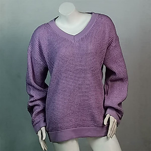 Mayntop Womens Sweater Jumper Plus Size Solid Color Plain V-Neck Knitted Tops Long Sleeve Loose Pullover Loose Knitwear(L,A Purple)