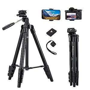 Fotopro Camera Tripod, 48" Phone Tripod with 3-Way Head, Lightweight Aluminum Tripod for Phone with Phone Mount Remote Control, Portable Travel Tripod, Camera Stand Compatible with DSLR