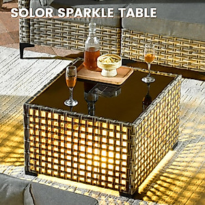 XIZZI Wicker Patio Furniture Set,Outdoor Rattan Modular Sectional Sofa,Outside Coversation Set with Solar Coffee Table for Porch Balcony Backyard Deck Poolside (Grey, 5Pcs Set)