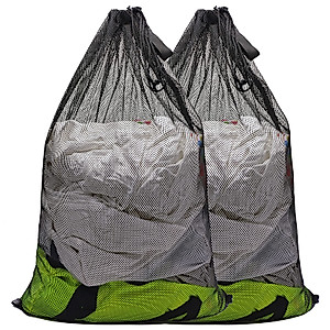 Large Mesh Laundry Bag with Straps and Zipper Pockets, Heavy Duty Mesh Drawstring Bag Foldable, Factories, College, Dorm, Travel and Apartment (24" x 36" | Black)