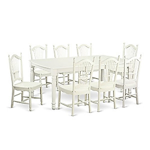 East West Furniture Dover 9 Piece Room Furniture Set Includes a Rectangle Wooden Table with Butterfly Leaf and 8 Kitchen Dining Chairs, 42x78 Inch, Linen White