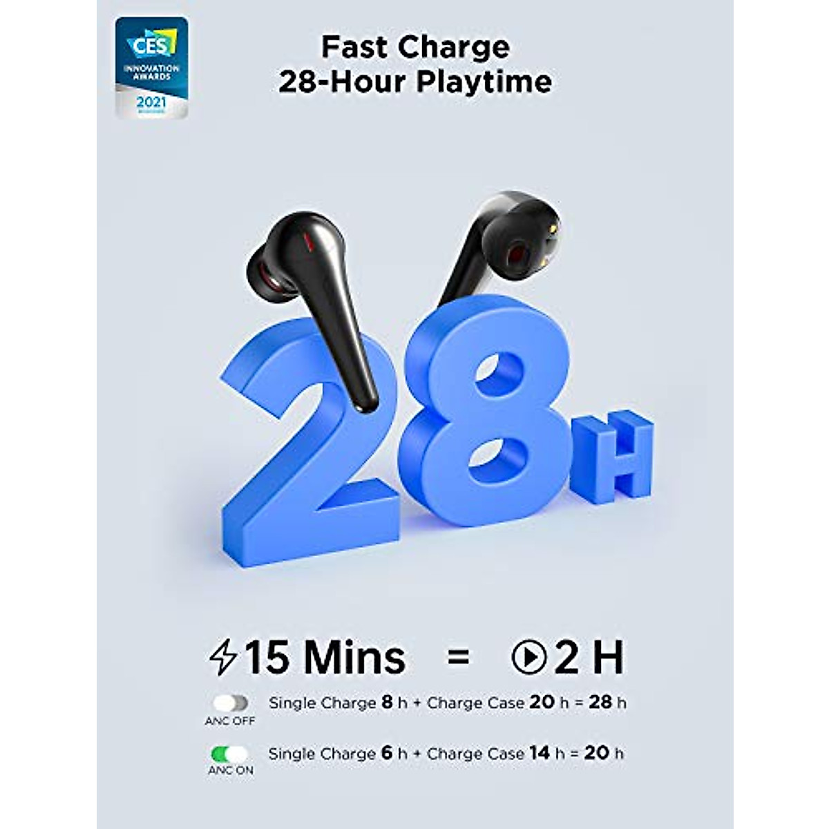 1MORE Comfobuds Pro Bluetooth 5.0 Earbuds, Hybird Active Noise Cancelling Earphones, Stereo Premium Sound in Ear Headphone with 6 Mics ENC for Clear Call and Deep Bass Fast Charging, Black