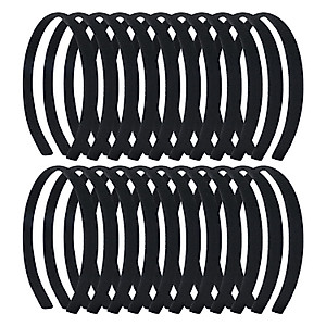Lawie 20 Pack 0.5 Inch Black Plain Cloth Covered Thin Hard Plastic Headbands Elastic Skinny Hairband Flexible Hair Hoop Holder Clasp Tiara Crown Base Headpieces Crafts DIY Accessories for Women Girls