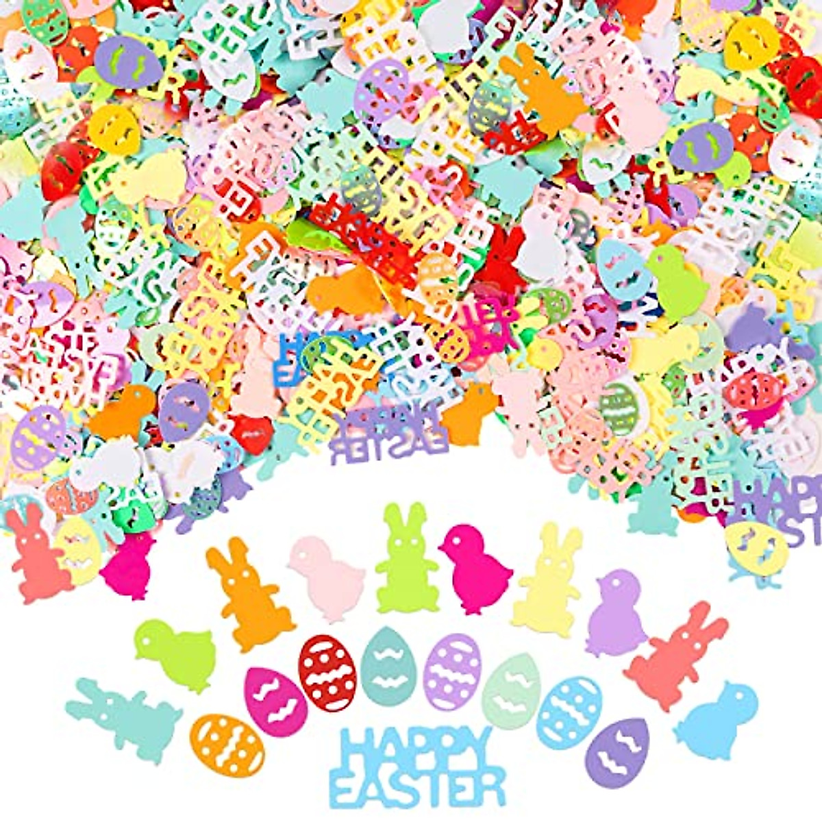 1500PCS Easter Confetti Rabbit Egg Chicken Shape Glitter Metallic Foil Table Scatters Confetti for DIY Party Decorations(1.6oz)