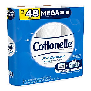 Cottonelle Ultra CleanCare Toilet Paper, 12 Mega Rolls, Strong Bath Tissue (12 Mega Rolls = 48 Regular Rolls)